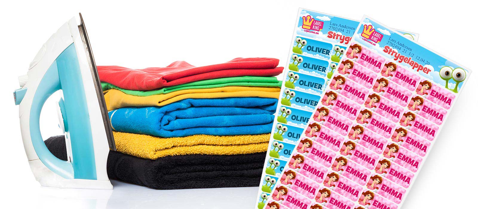 Strygelapper fra Label King til mærkning af tekstiler. GRATIS fragt.